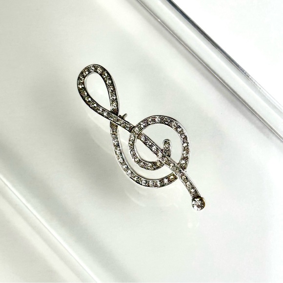Jewelry | Vintage Clear Rhinestone Treble Clef Music Note Silver Tone ...
